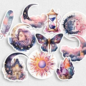 Celestial Stickers Set, Cosmic Galaxy Moon Stars Crystal Stickers ...