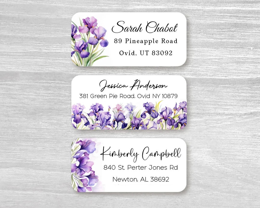 Set of 48 Personalized Purple Violet Iris Orchid Flowers Floral Return ...