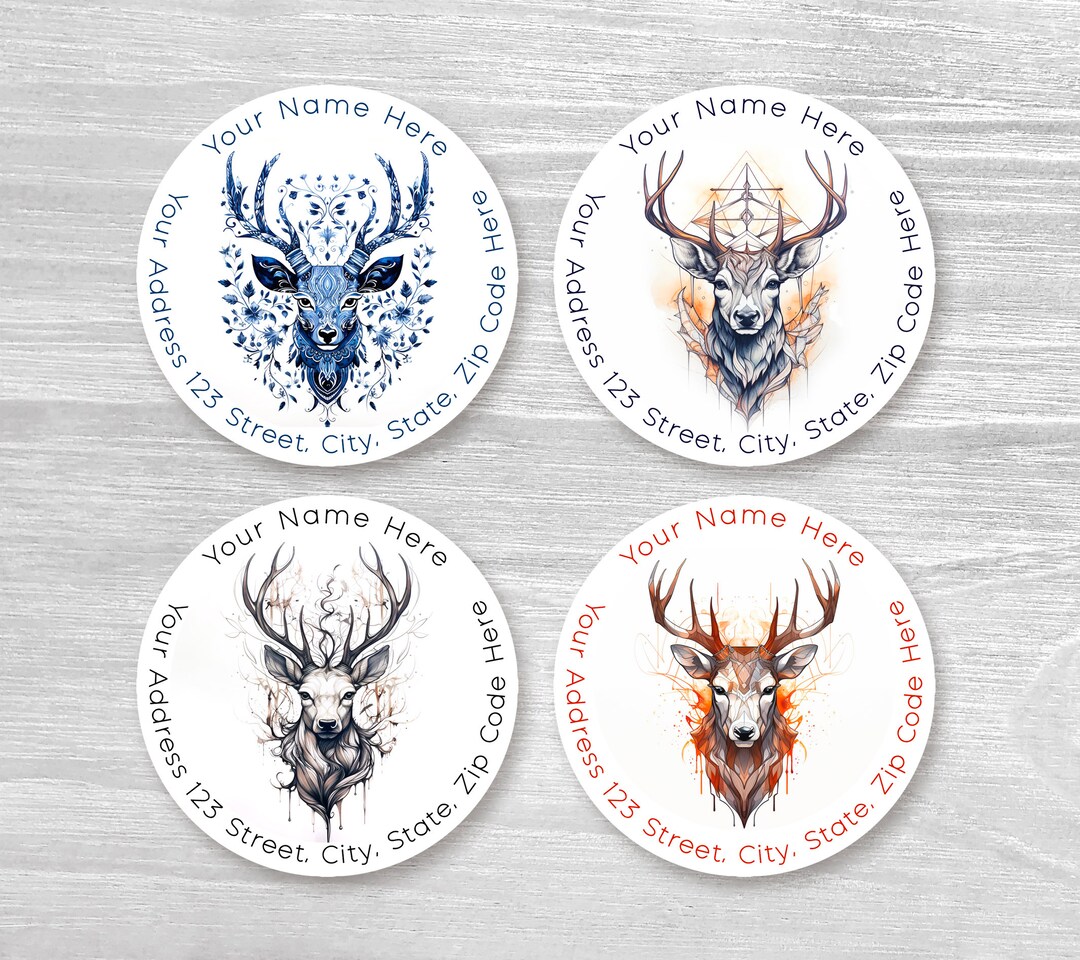Personalized Round Elk Deer Animal Abstract Return Address Labels ...