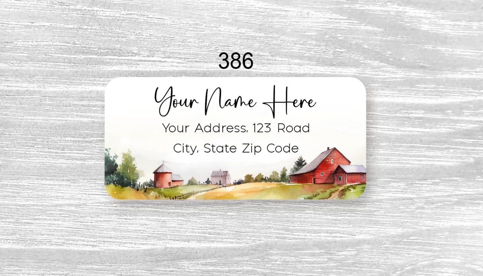 Set of 48 Personalized Watercolor Countryside Landscape Trees Mountain ...