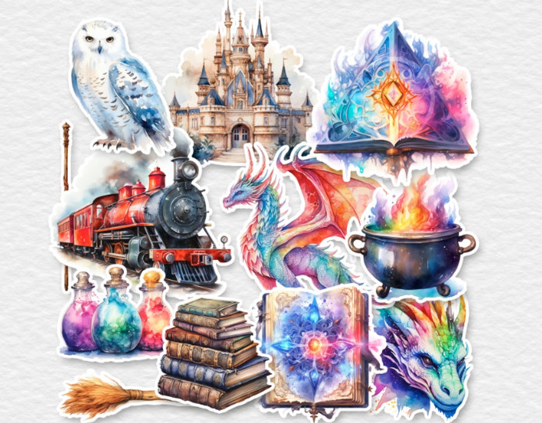 Magic School, Wizard School Stickers Set, Stickers, Orange and Emeralds ...