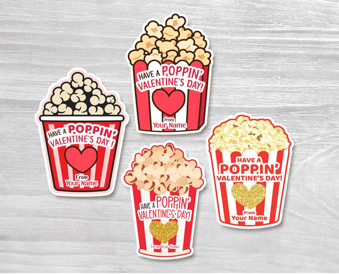 Poppin' Popcorn Valentine's Day Sticker Personalized Name Have a Poppin ...