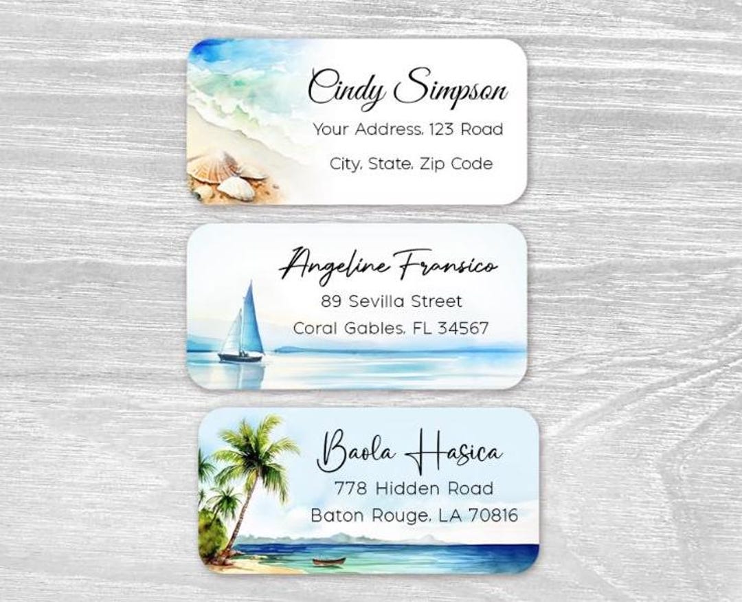 Set of 48 Personalized Return Address Labels, Tropical Beach Coconut ...