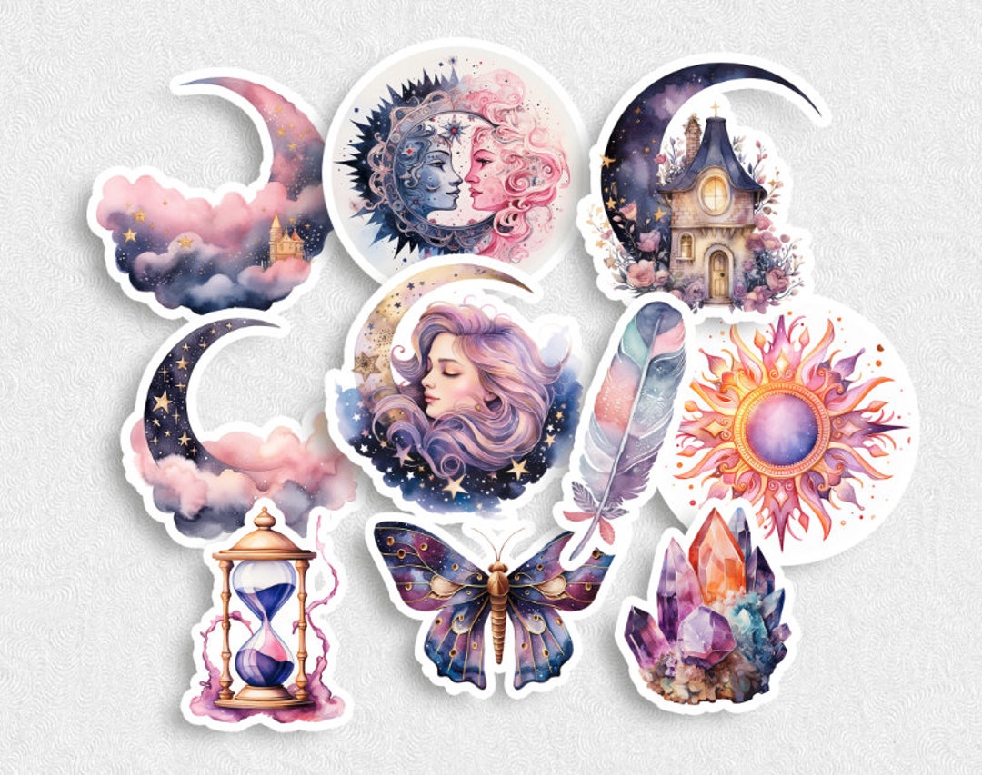Celestial Stickers Set, Cosmic Galaxy Moon Stars Crystal Stickers ...