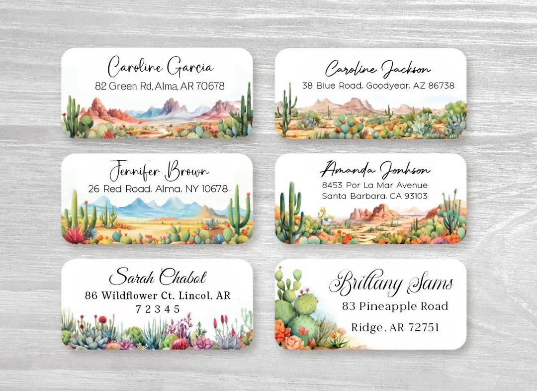 Set of 48 Personalized Returned Address Labels, Cactus Desert Mountain ...