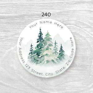 Personalized Round Watercolor Trees Mountain Woodland Greenery ...