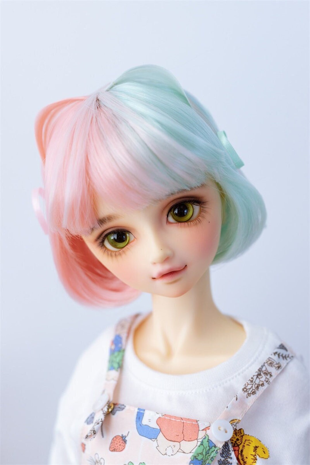 1/3 Bjd Cat Ears Wig, Bjd Wig, Bjd Doll Pink Green Wig, Bjd Short Wig ...