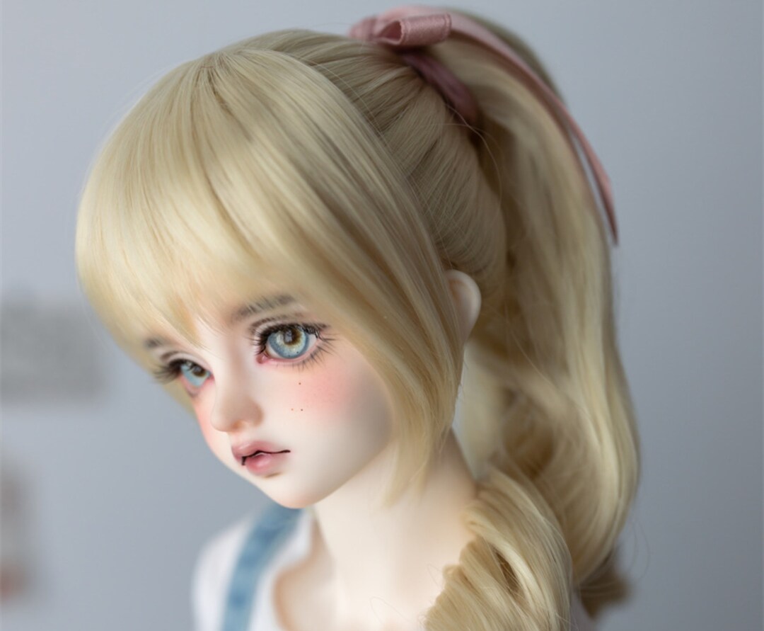 8-9" BJD Doll Wig With Bang, Cute Curly Ponytail Doll Wig, Long Hair ...