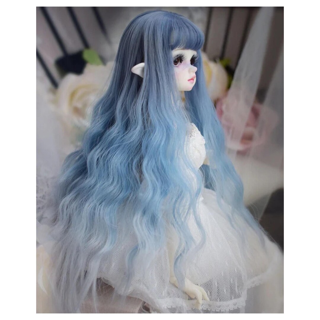 Mermaid Blue BJD Doll Wig: Long Wavy Hair With Bangs (6-10 Inch) - Etsy
