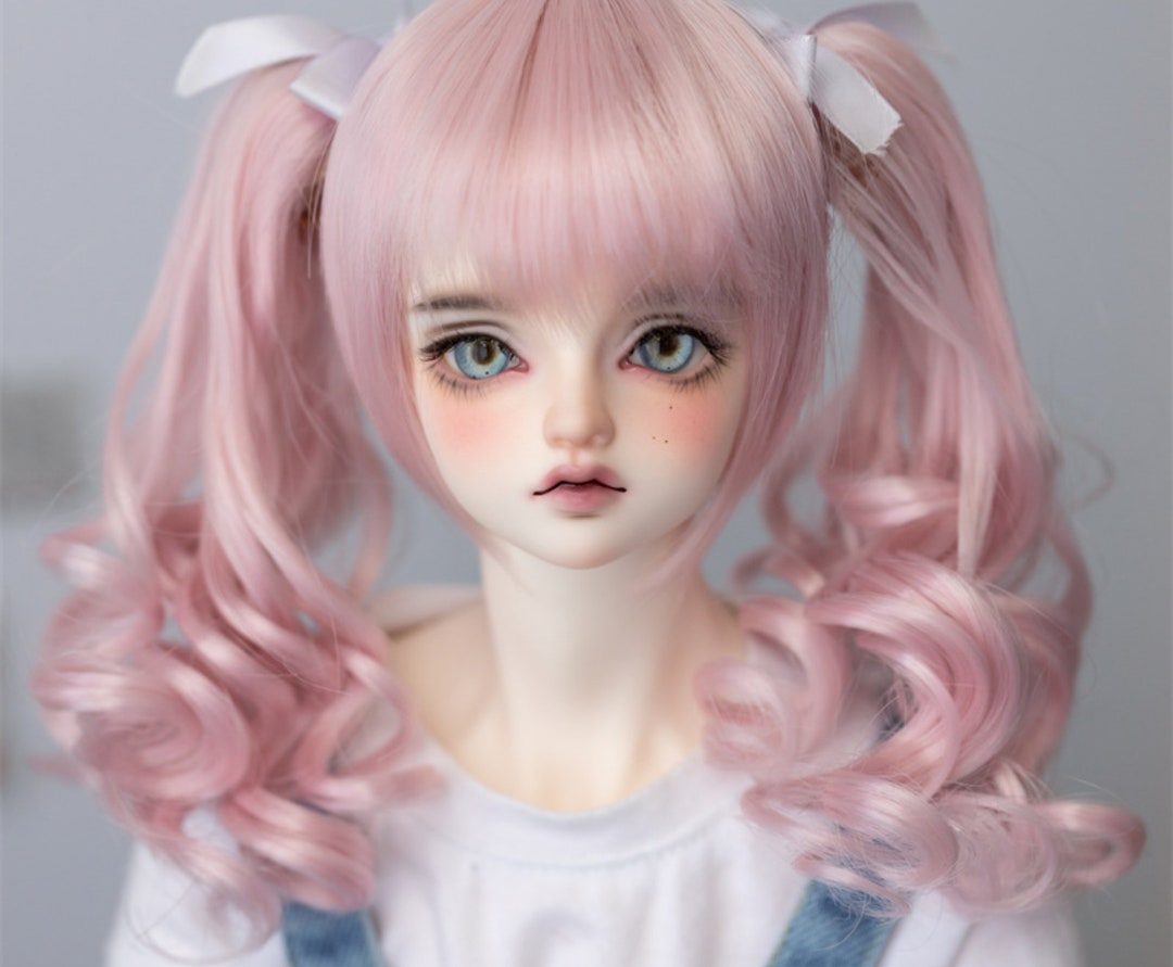 Curly Double Ponytail BJD Doll Wig With Bangs: Pink & Blue, 1/3 1/4 ...