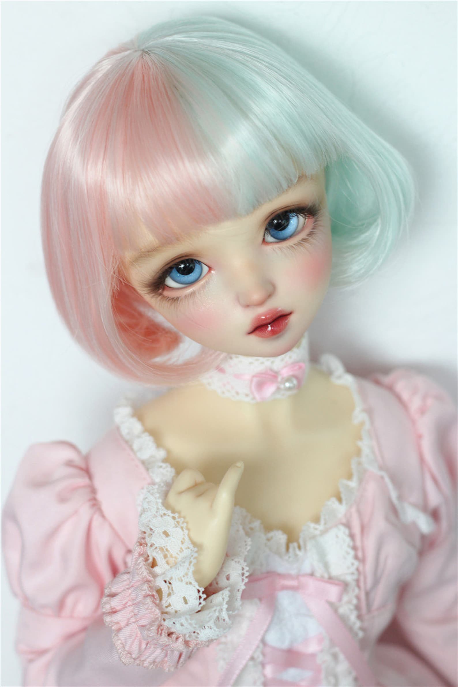 BJD Doll Wig Bjd Wig Red and Green Hair With Bang Fashion - Etsy