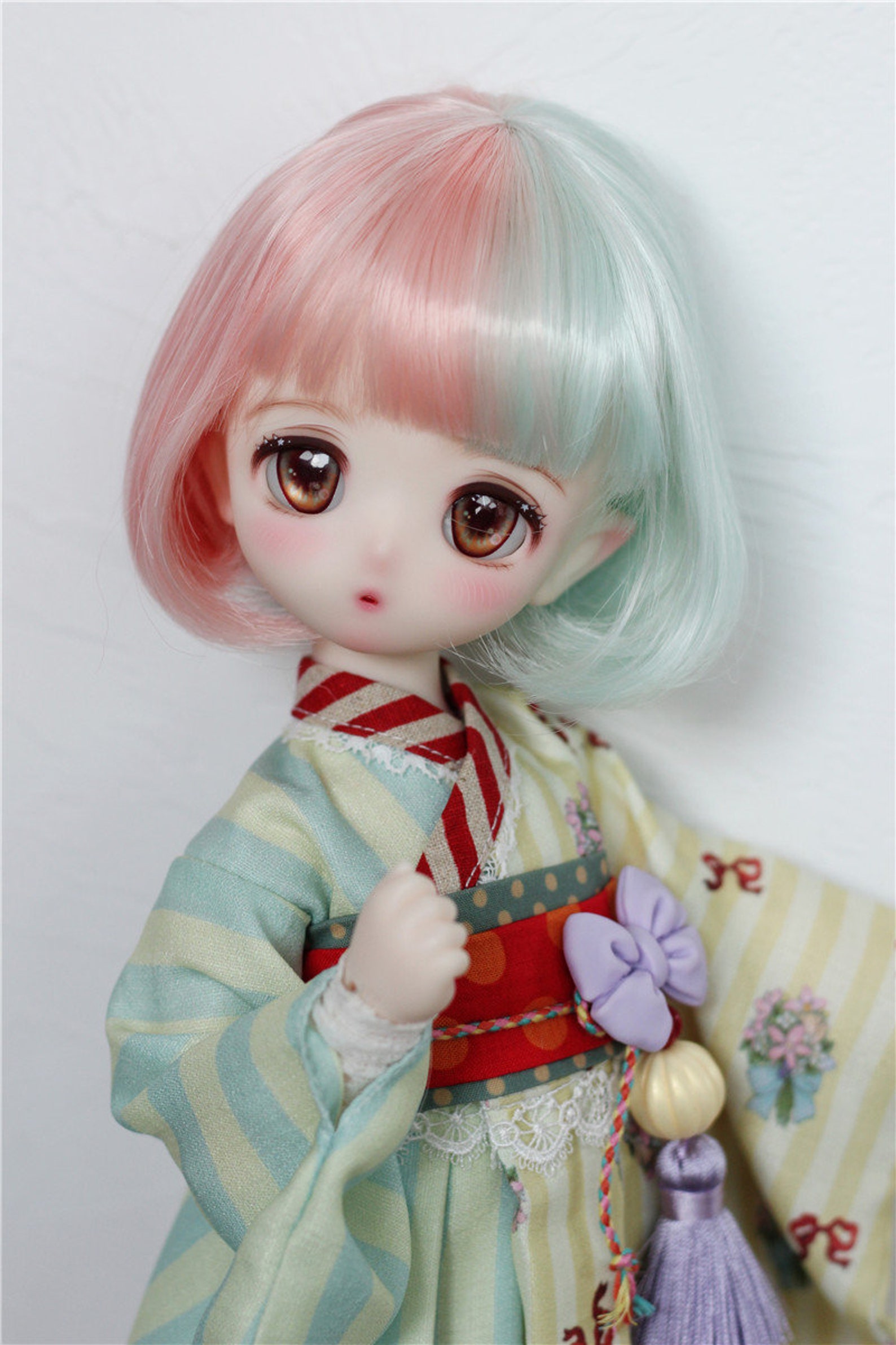 BJD Doll Wig Bjd Wig Red and Green Hair With Bang Fashion - Etsy