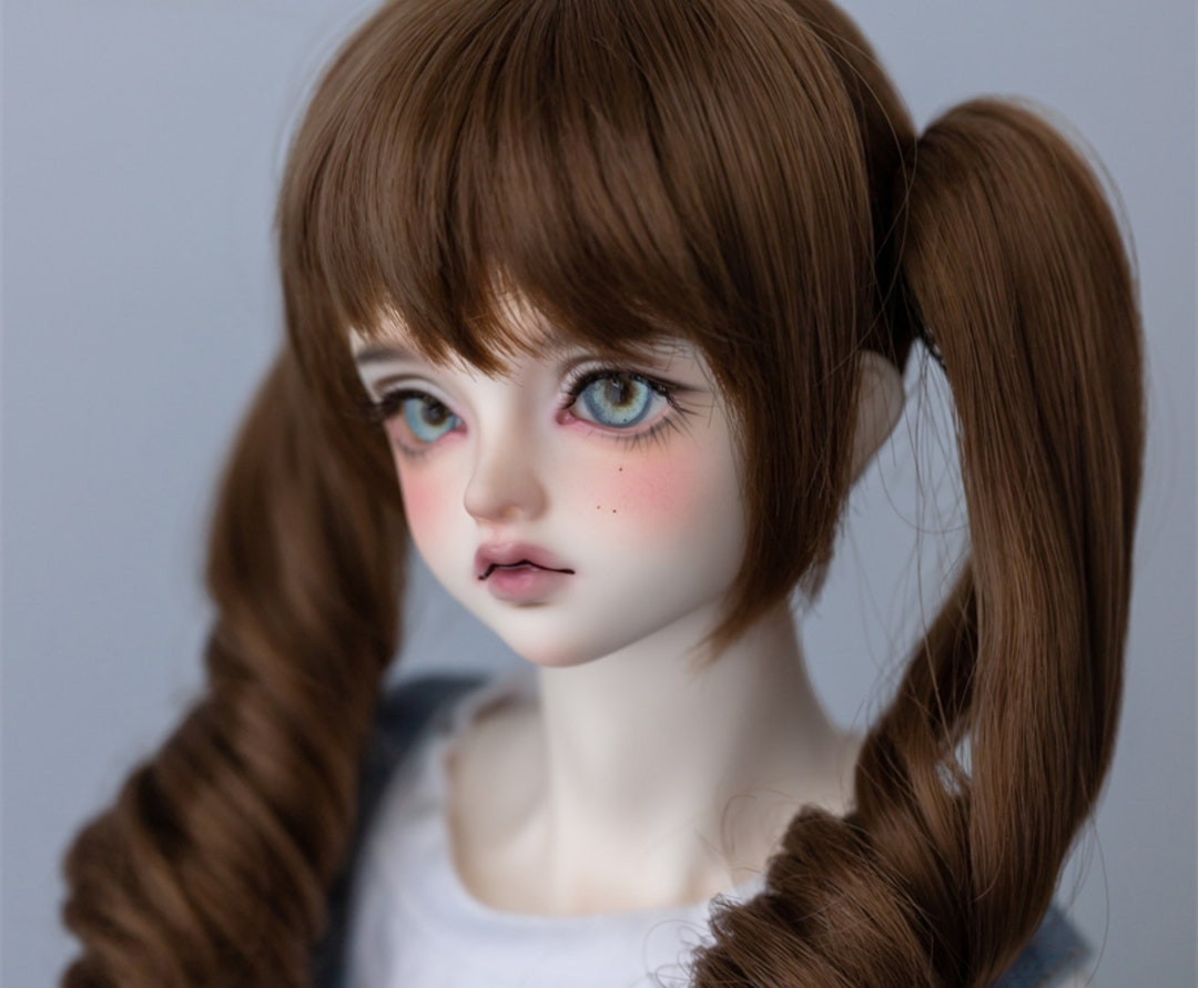 BJD Doll Wig Big Curly Double Sided Pony Tails With Bang for 6-7" 7-8 ...