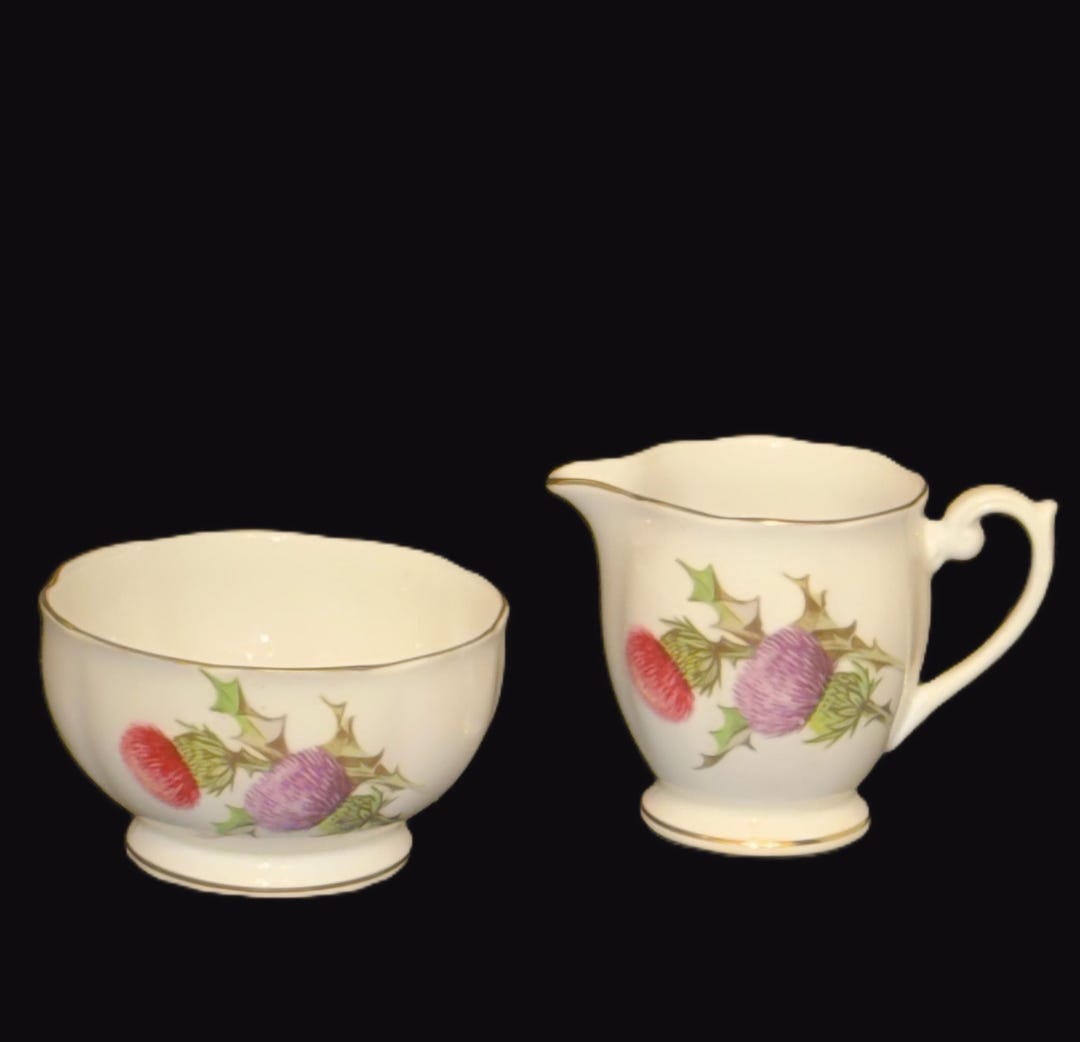 DUNDEE THISTLE - RARE Queen Anne (england) Small Creamer and Sugar Bowl ...