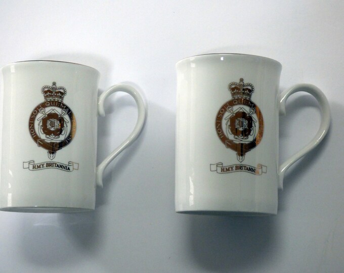 QUEEN ELIZABETH Royal Yacht Britannia Two Gold Crest Mugs - Etsy