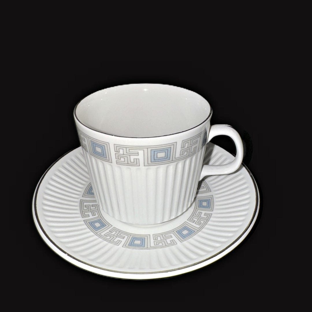 Johnson Bros ATHENA Tea Cup and Saucer Greek Key and Blue Blocks ...