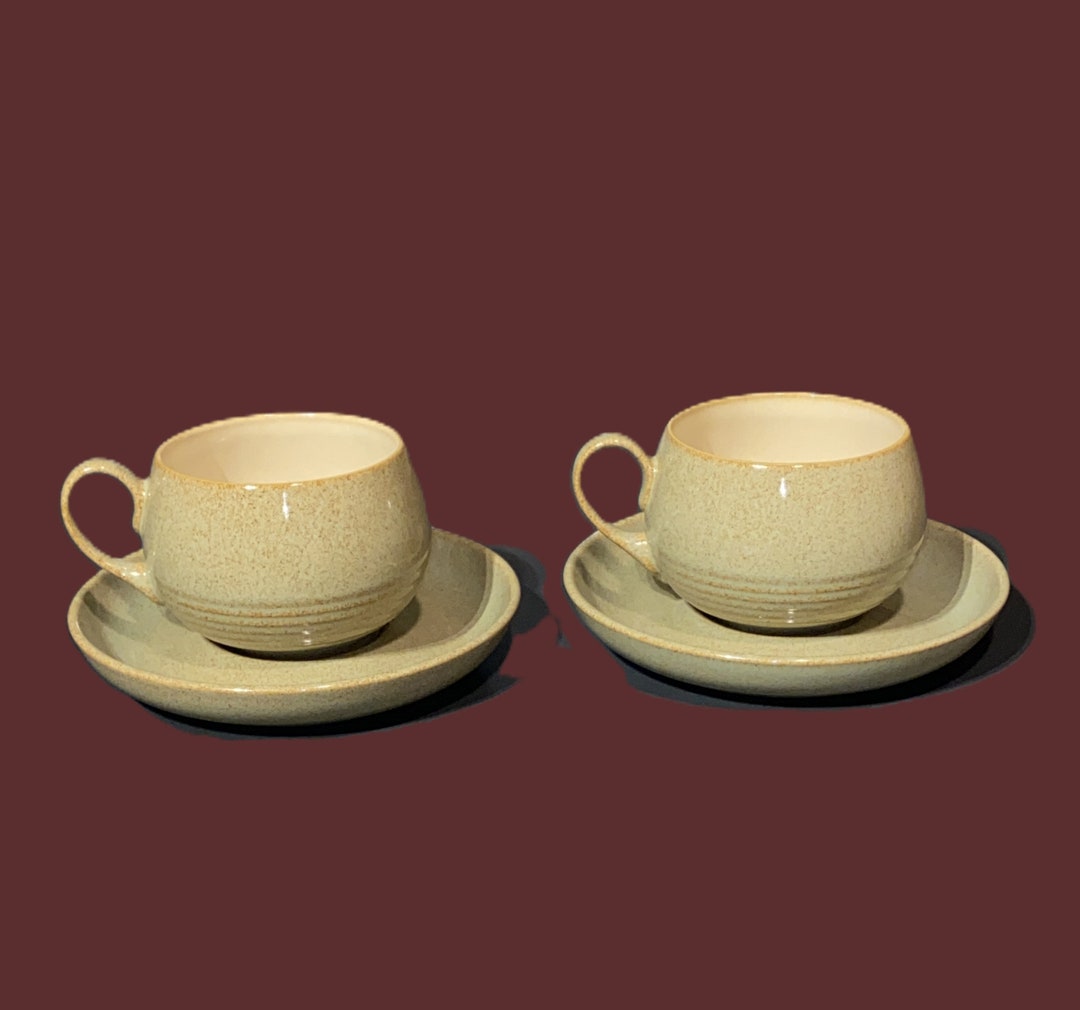 DENBY 1980s TWO Vintage Handcrafted Tea / Coffee Cups and Saucers ...
