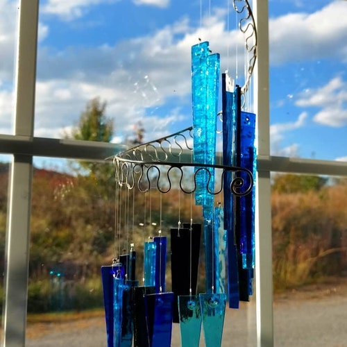 Blues in the Night Glass Spiral Wind Chimes Jules Tones - Etsy