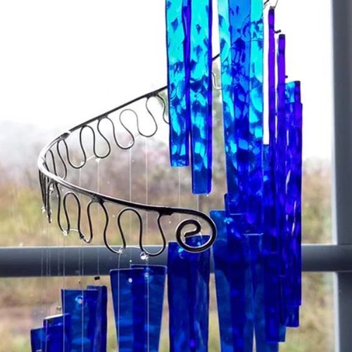 Blues in the Night Glass Spiral Wind Chimes Jules Tones - Etsy