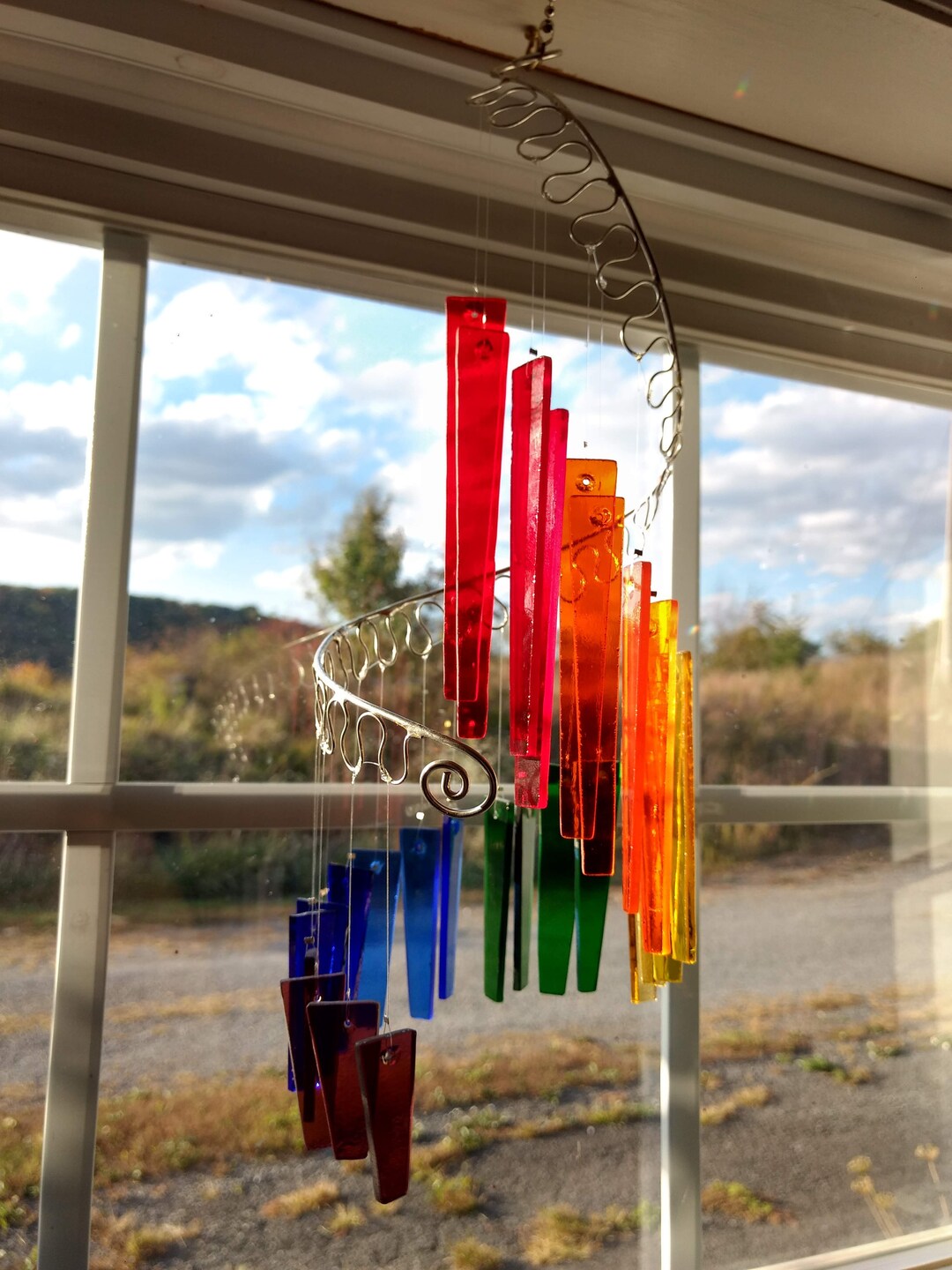 Rainbow Glass Spiral Wind Chimes - Jules Tones - Etsy