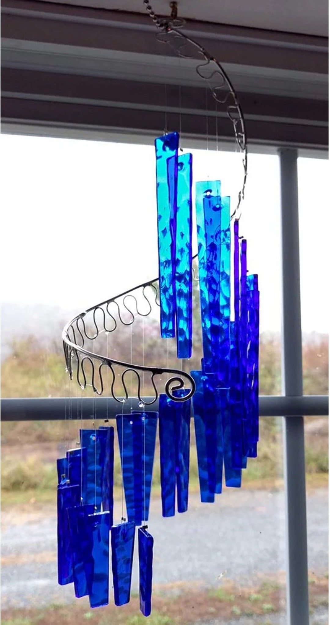 Blues in the Night Glass Spiral Wind Chimes - Jules Tones - Etsy