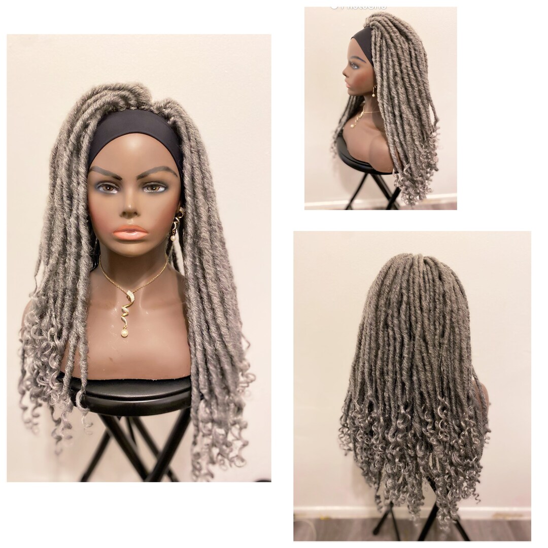 Straight Faux Locs Headband Wig With Curly Ends /synthetic Faux Locs ...