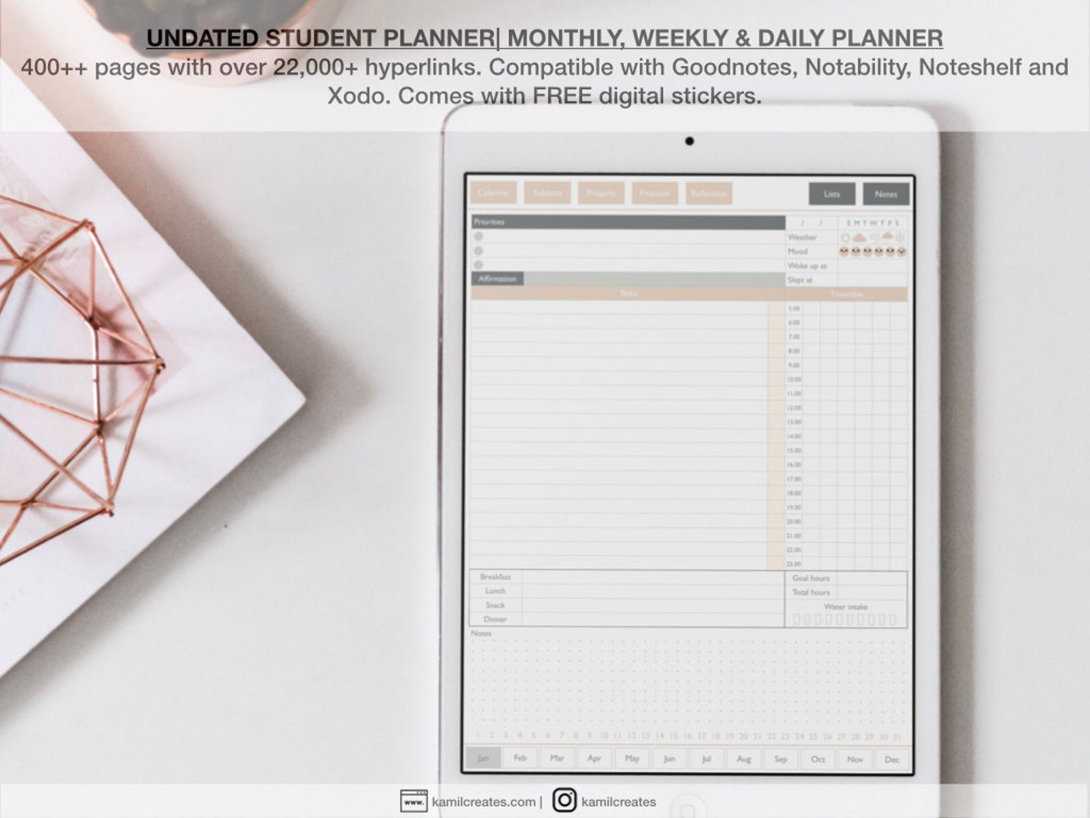 Undated Korean Study Planner Free Digital Stickers and Planner Cover - Etsy
