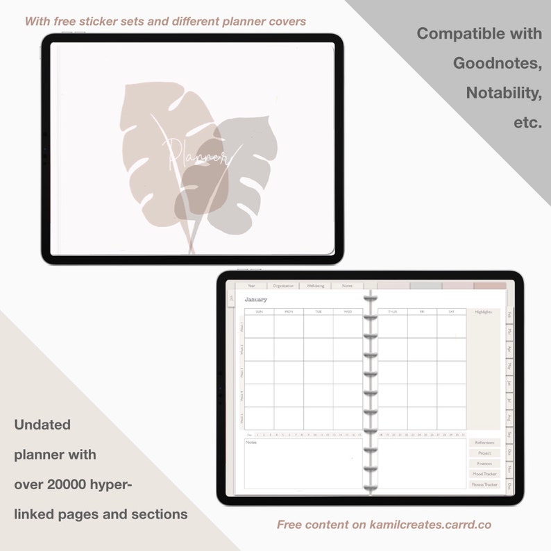 Undated Minimalist Digital Planner With Free Sticker goodnotes ...