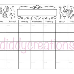 Monthly Calendar Page Undated Coloring Page PDF Digital Download ...