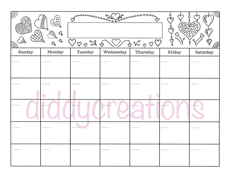 Monthly Calendar Page Undated Coloring Page PDF Digital Download ...