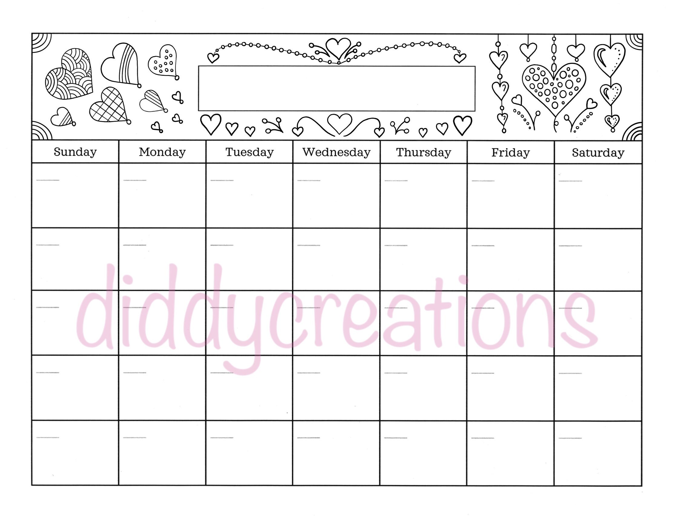 Monthly Calendar Page Undated Coloring Page PDF Digital Download ...