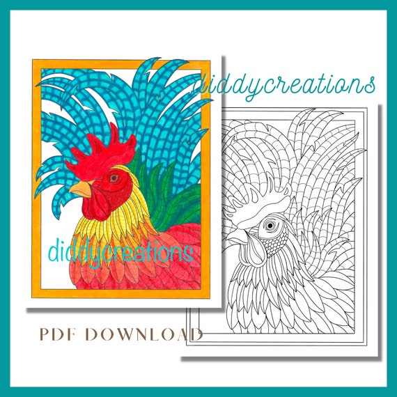 Rooster Coloring Page PDF Digital Download Printable | Etsy