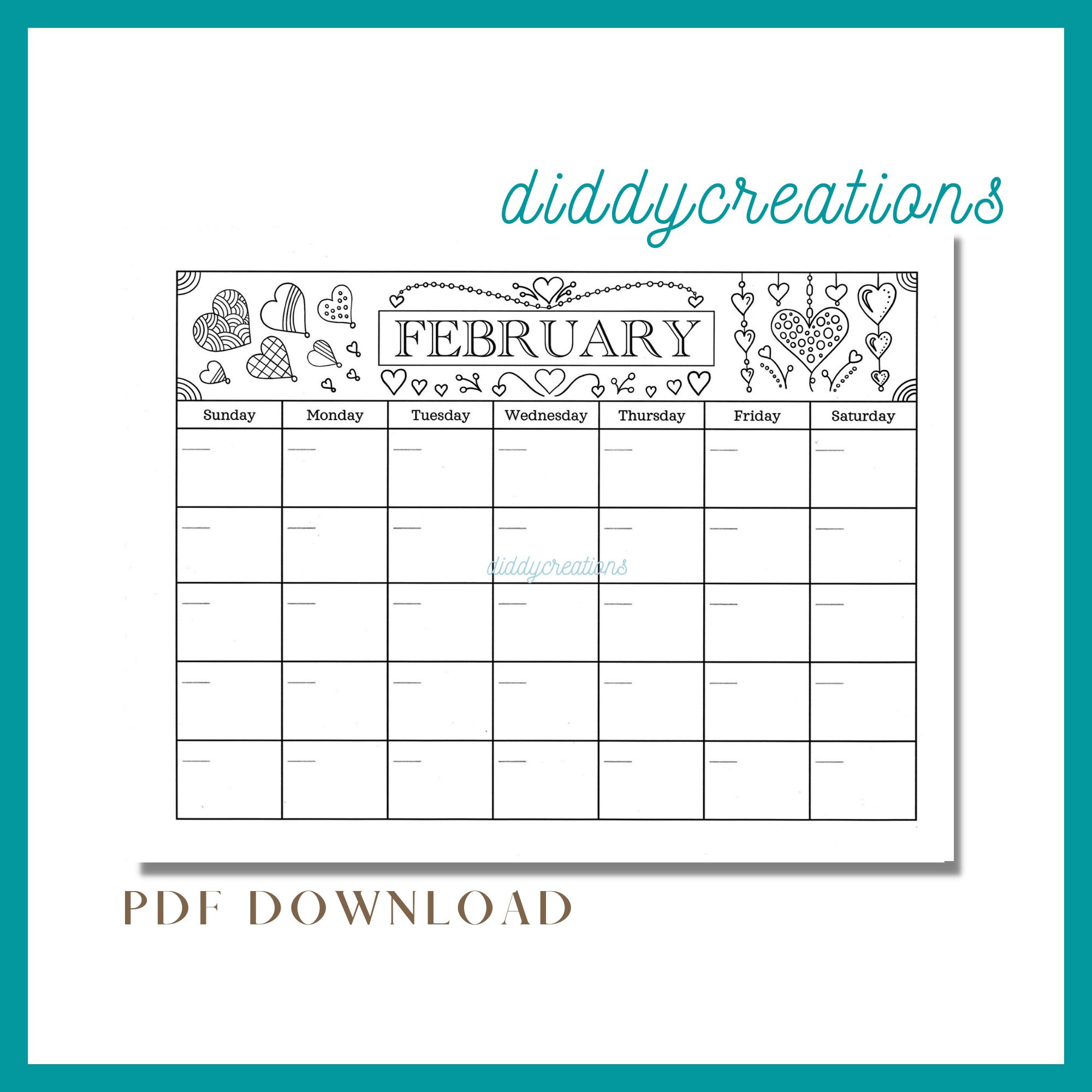 February Calendar Coloring Pages