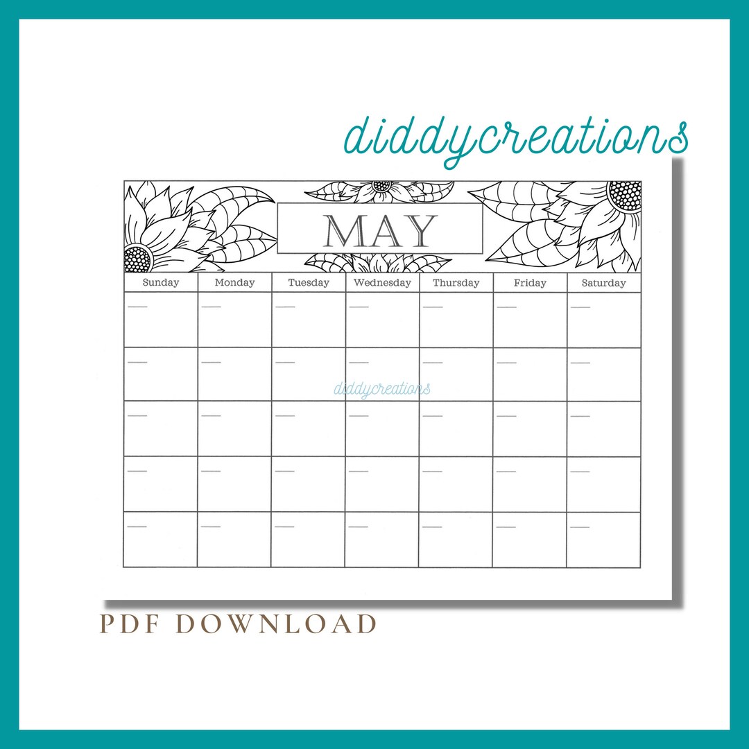 May Monthly Calendar Page Coloring Page PDF Digital Download Printable ...