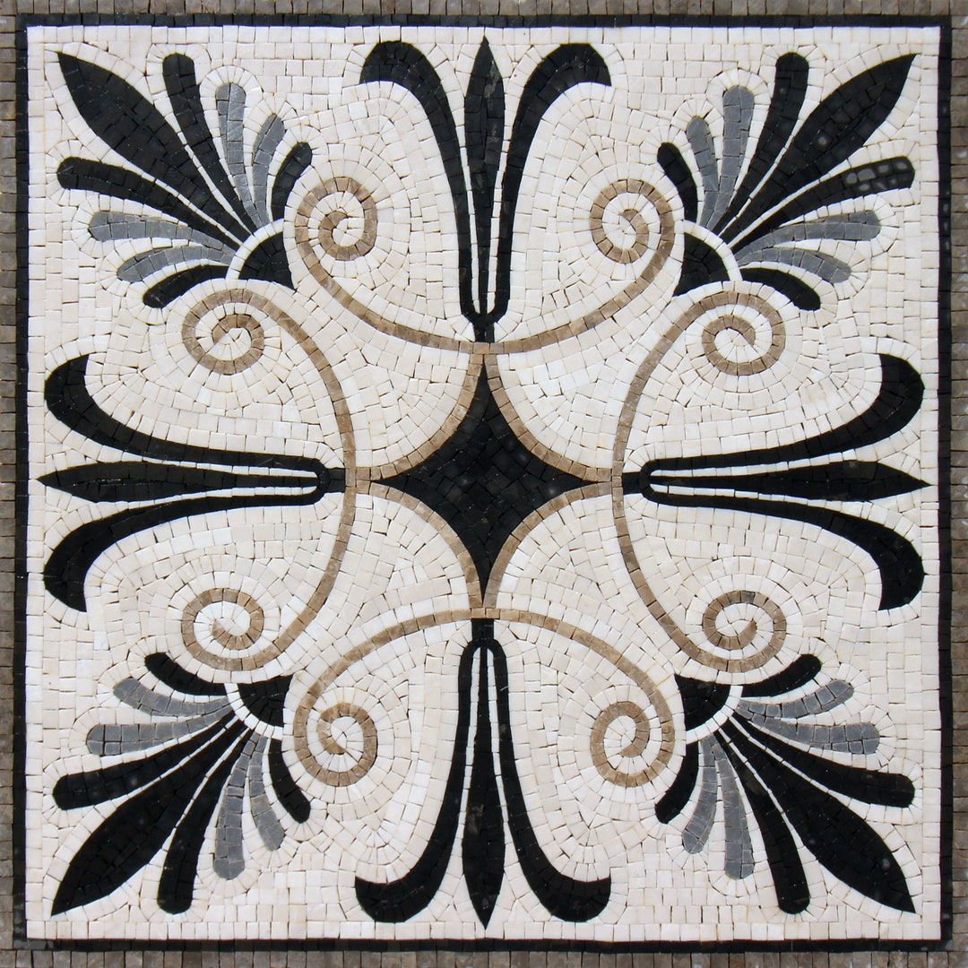 Handmade Floral Marble Mosaic Tile: 24" Square Medallion - Etsy