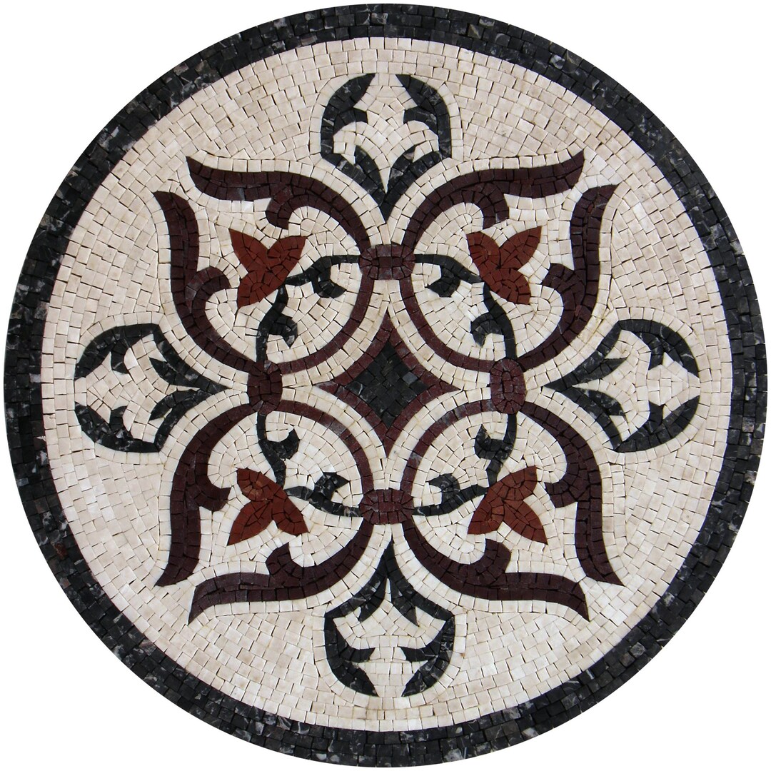 Handmade Marble Mosaic Medallion: 20" Leaf Pattern Tile Art - Etsy