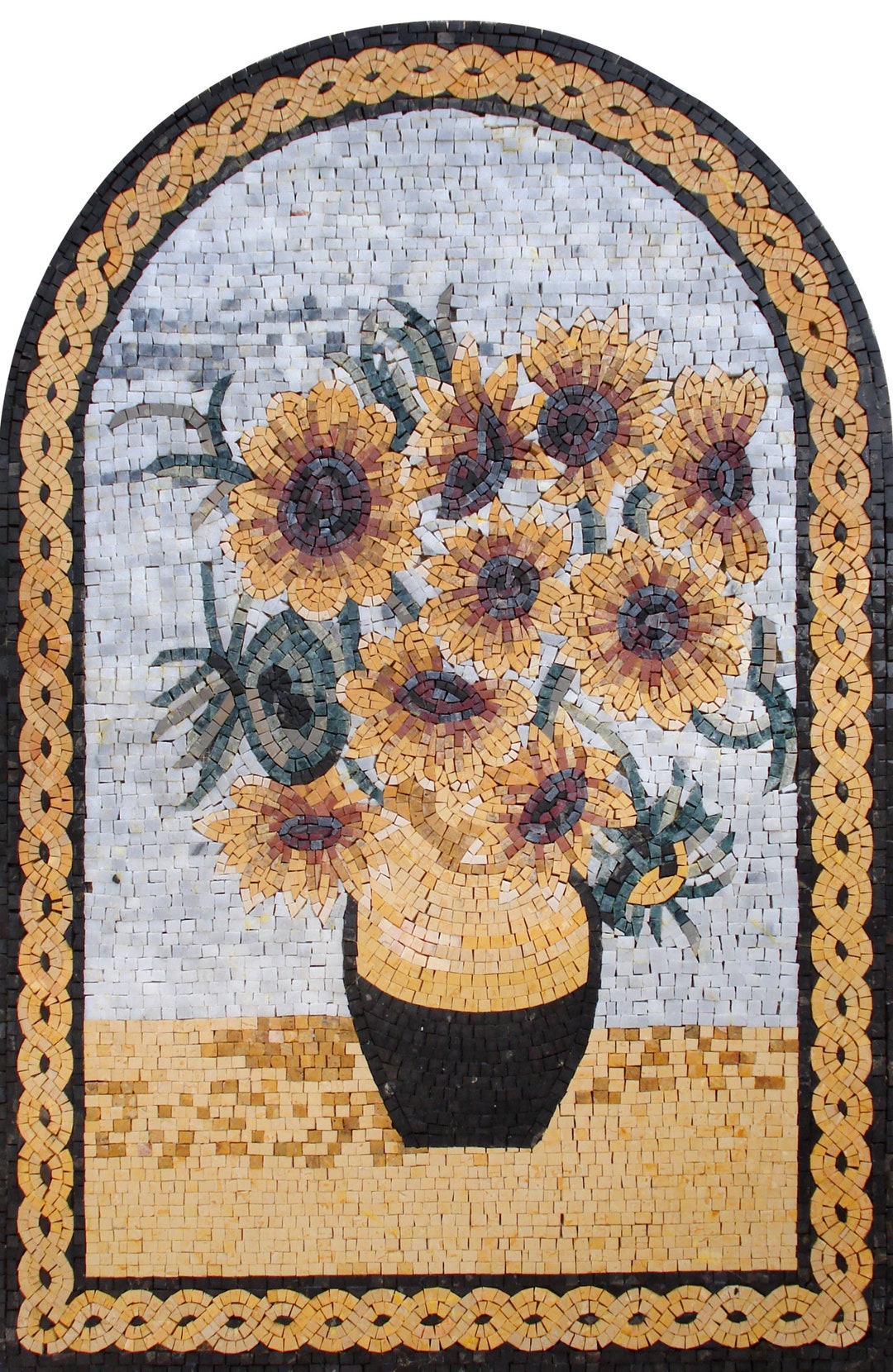 VAN GOGH ART - Handmade Van Gogh Sunflower Vase Arched Marble Mosaic ...