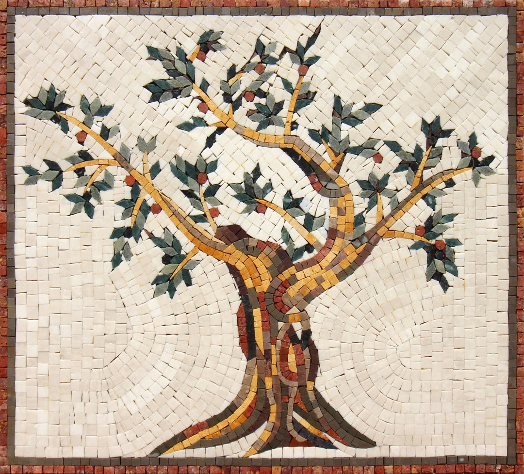 OLIVE TREE MOSAIC - Backsplash Marble Mosaic Tiles. Customization. Handcrafted Roman Mosaics - Etsy