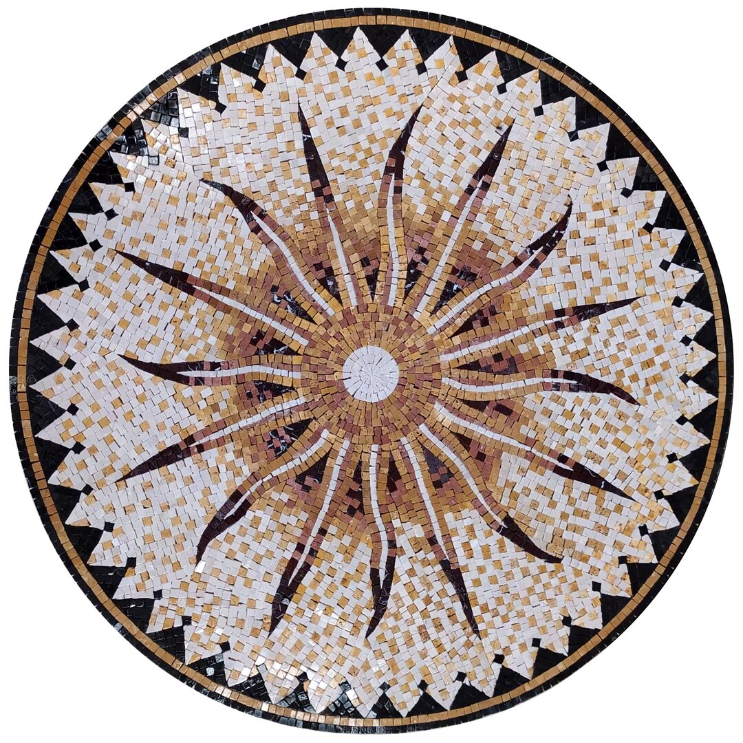 Celestial Radiance -handmade Flaming Sun Round Mosaic Art Stone Tile ...
