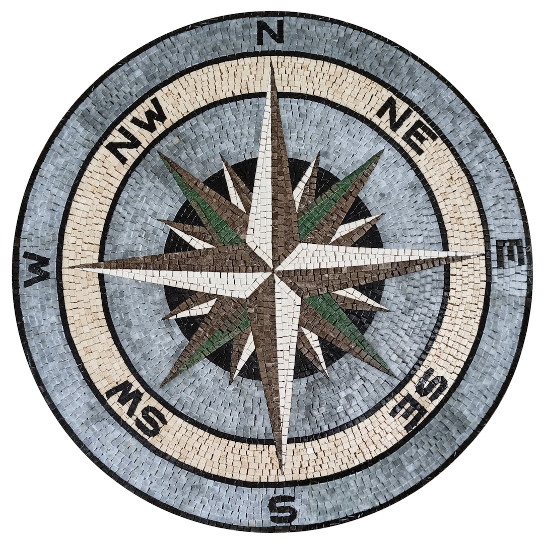 MOSAIC COMPASS BACKSPLASH |roman Mosaic Nautical Artwork Tiles for New ...