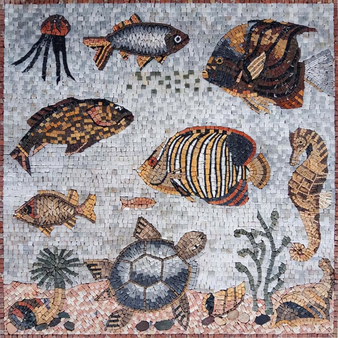 SEA CREATURES ART Sea Creatures Fish Seahorse Turtle Mosaic Mural ...