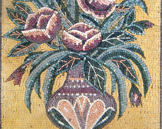 Marble Mosaic Flower, Mosaic Tiles Rose, Wall Decor Rose, Painting Rose ...