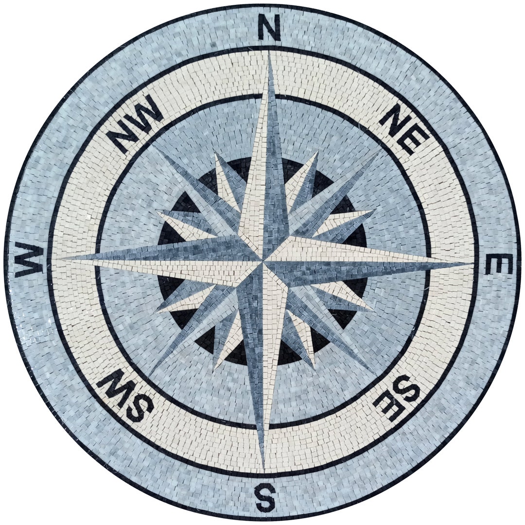 Serenity Compass - Handmade Light Grey Compass Rose Mosaic Medallion ...