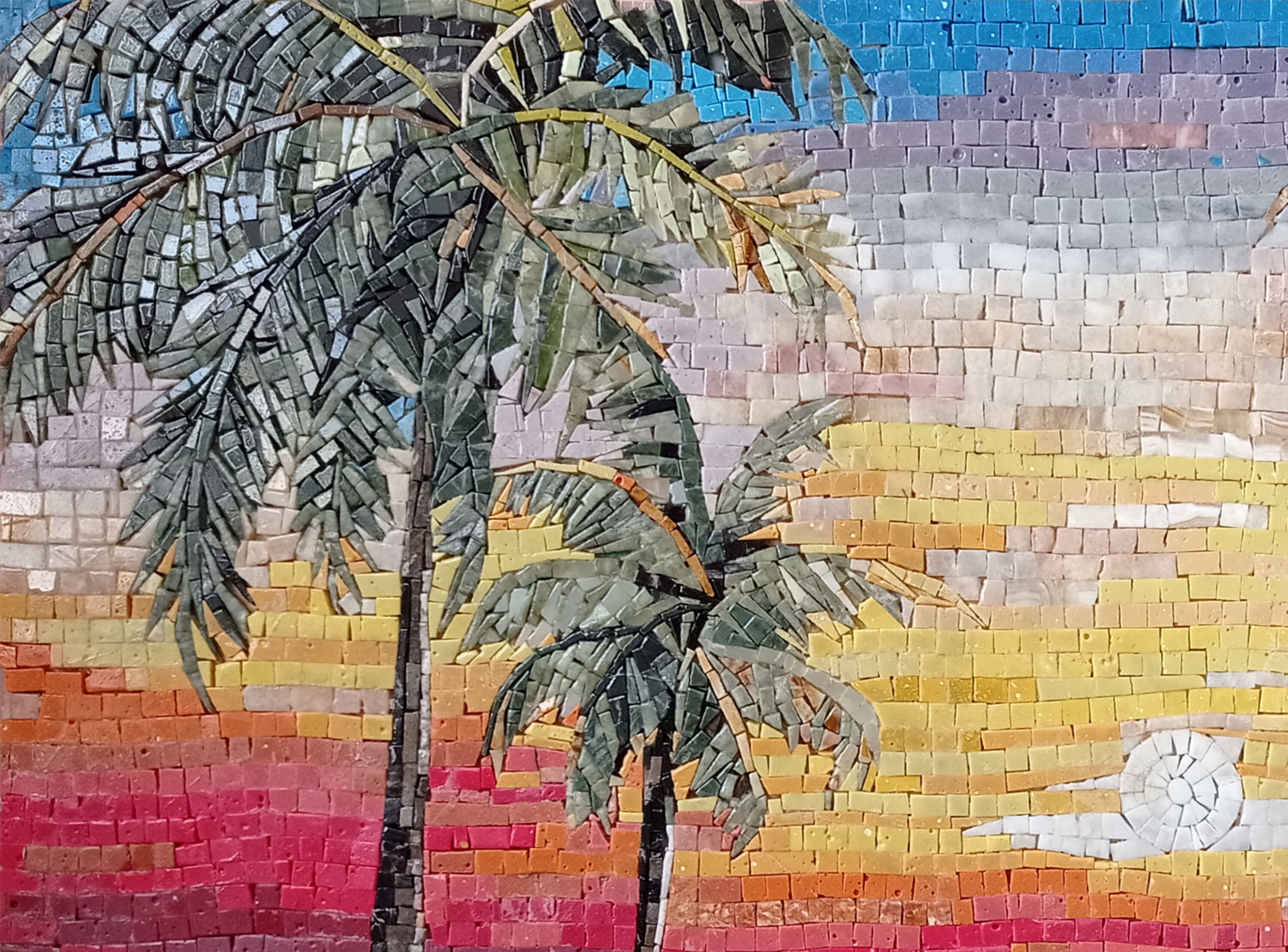 Handmade Sunset Mosaic Tile: Palm Trees & Boat Beach Scene - Etsy