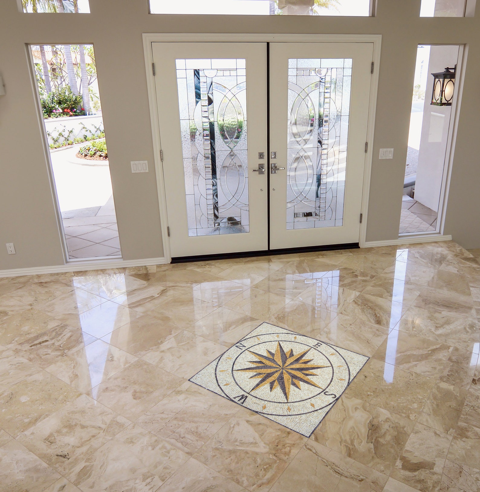 Handmade Nautical Compass Mosaic Tile: Marble Medallion Artwork (40x40 ...
