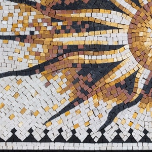 Flaming Sun Marble Mosaic Rug: Handmade Celestial Tile Art - Etsy