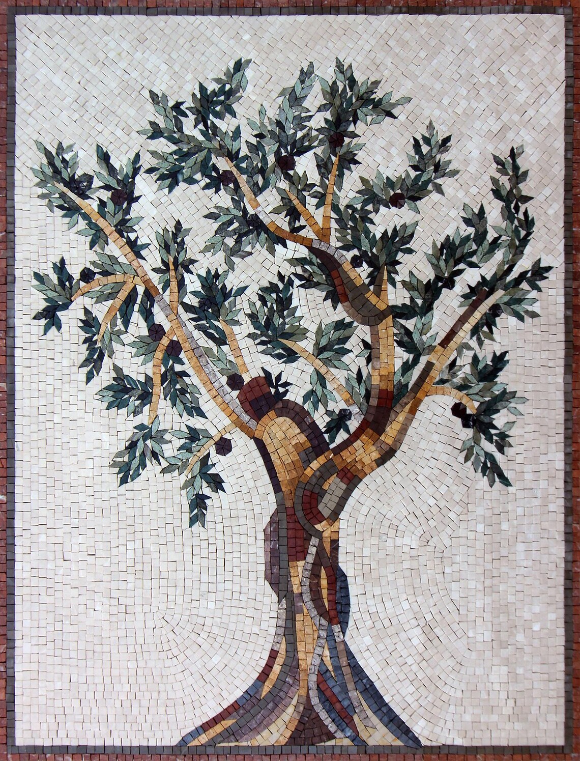 Handmade Olive Tree Mosaic Art: Marble Medallion Tile (40” X 30") - Etsy