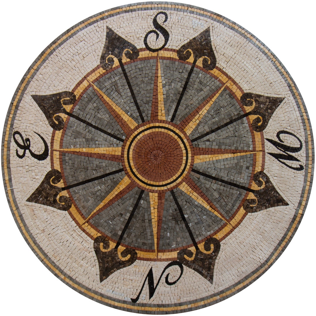 Seafarer's Dream - Mosaic Medallion Compass Rose Nautical Marble ...