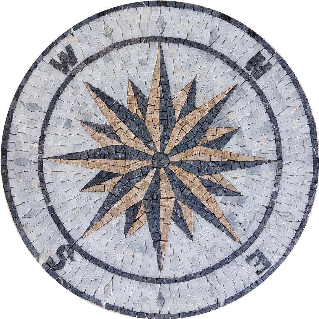 COMPASS ROSE BACKSPLASH |nautical Windrose Mosaic Artwork Tiles for ...