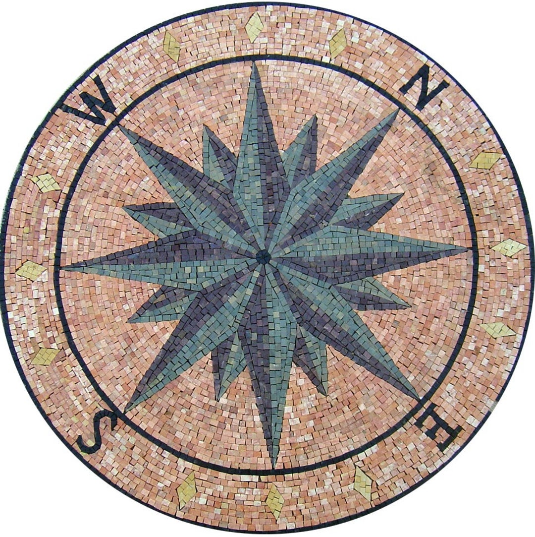 Handmade Marble Mosaic Compass Medallion - 40-inch Art Tile Décor - Etsy